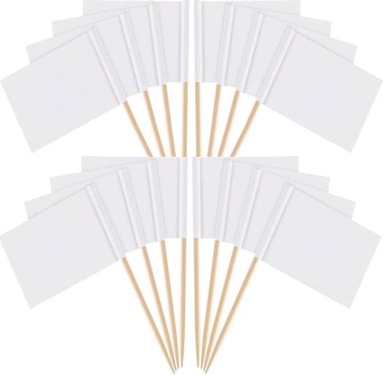 Lege tandenstokers vlaggen - 100 stuks - witte vlaggen - cupcake-topper ...