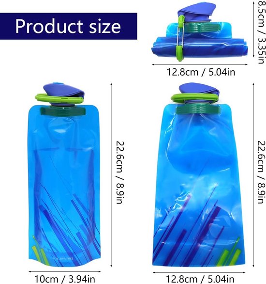 Opvouwbare Waterflessen Set van 4 - 700 ml voor Trekking, Avontuur en ...