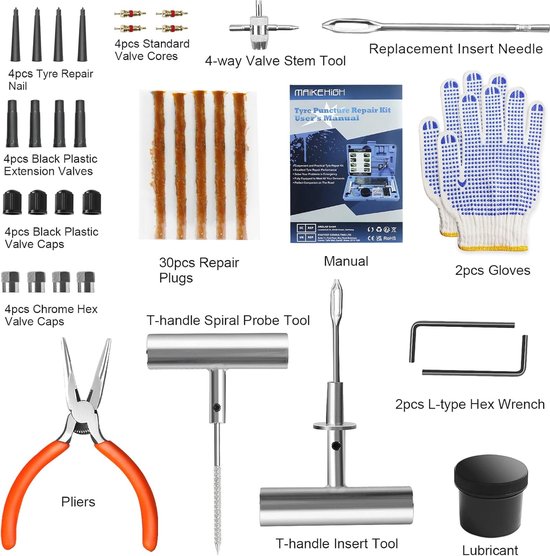 Professionele Banden Reparatie Kit - Heavy Duty Tubeless Punctuur ...