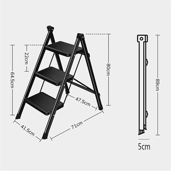 Opvouwbare 3-traps ladder met antislippedalen - Multifunctionele ...
