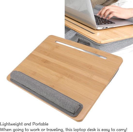 Laptopbureau 42x34cm Bamboe Toplapbureau - Met Kussen en Polskussen ...