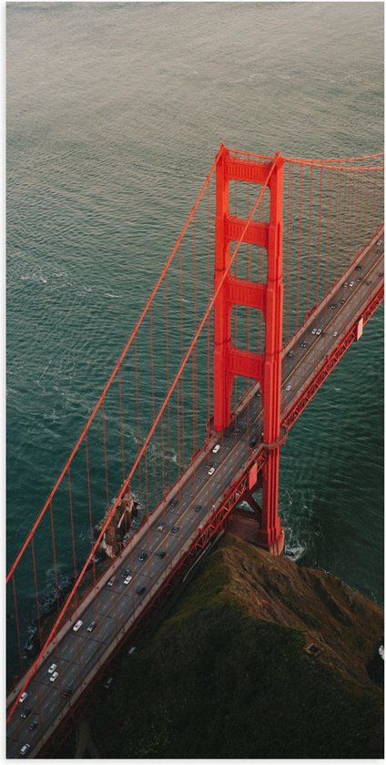 WallClassics - Poster Glanzend – Rode Brug over het Water - 50x100 cm ...