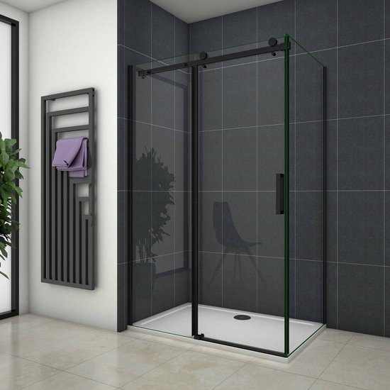 120x80x200cm Douchecabine Mat Zwart met Schuifdeur Vierkant | bol