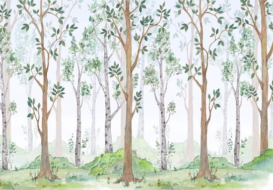 Fotobehangkoning - Kinderbehang - Bos - Bomen - Kinderkamer Vinylbehang ...