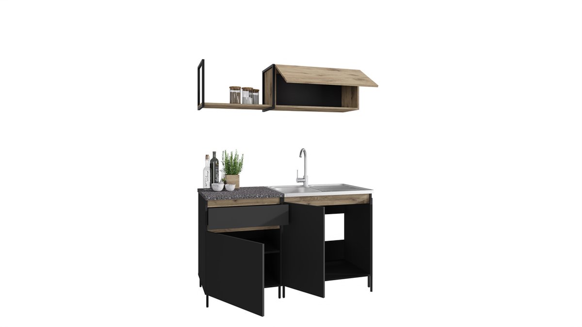 Kleine Keuken 140cm - Antraciet & Eiken - Metaal - Moderne Mini Keuken ...