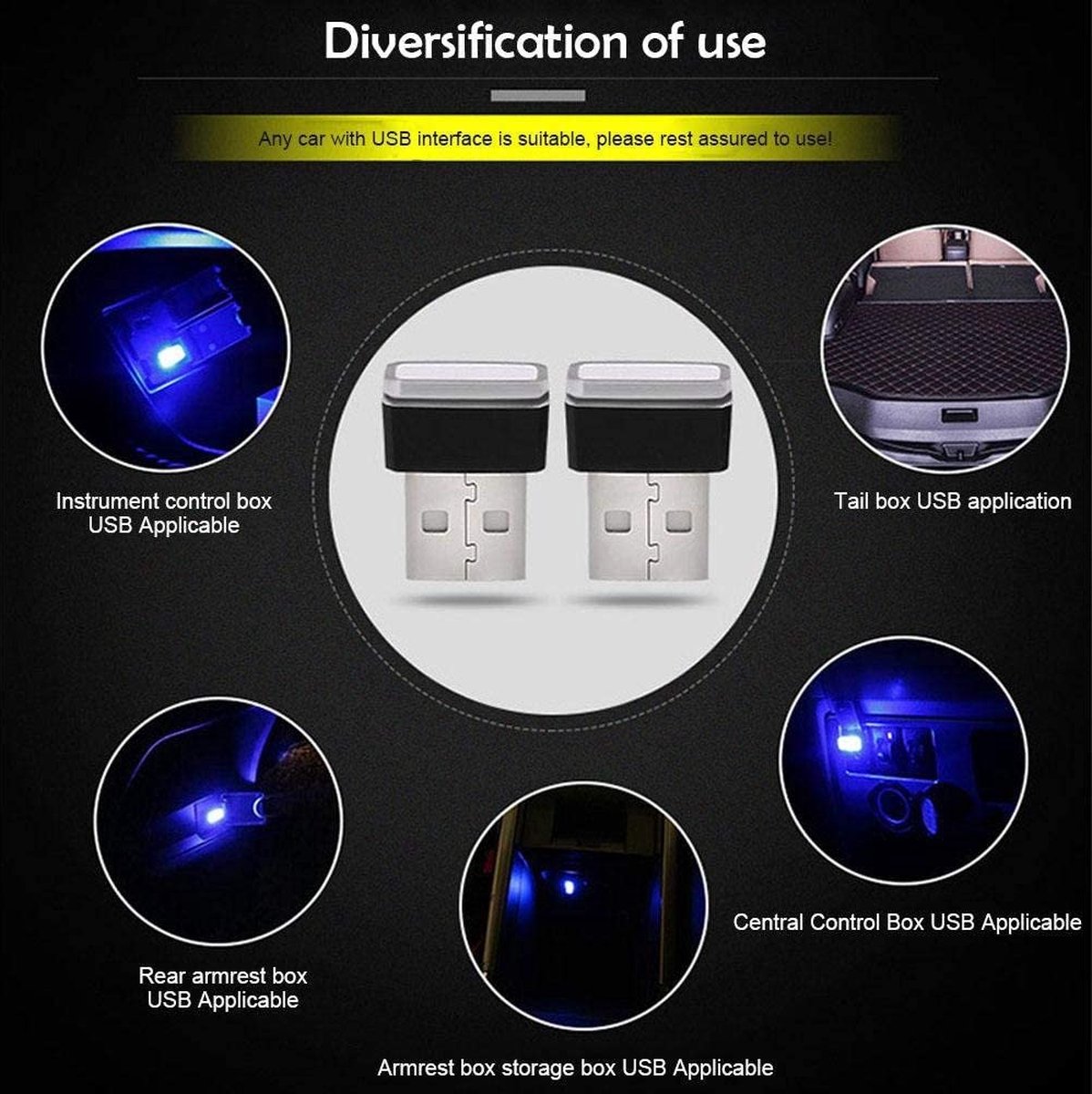 Flightmode- 5 Usb Blauwe Auto LED-Sfeerverlichting, Plug-In 5V ...