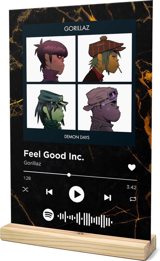 Songr Spotify Plaat - Feel Good Inc. - Gorillaz - 20x30 - Zwart Goud ...