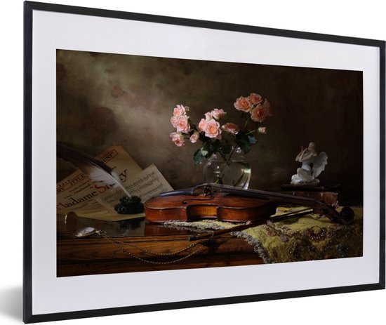 Fotolijst incl. Poster - Viool - Rozen - Roze - Bloemen - Stilleven - 60x40 cm -... | bol