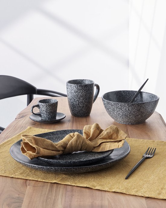 Kave Home - Dessertbord Airena plat van keramiek in zwart en grijs | bol