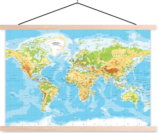 Schoolplaat - Textielposter - Wereldkaart - Staatkundig - Blauw - Aarde ...