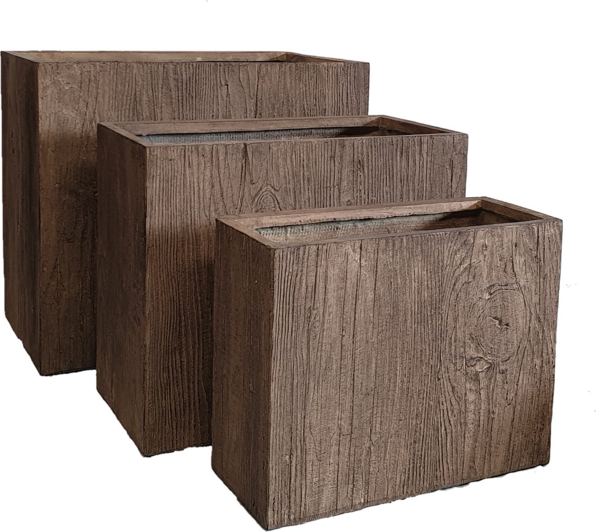Plantenbak Fiberclay rechthoek ''Ivara'' 60x30x50 cm Houtstructuur Dark ...