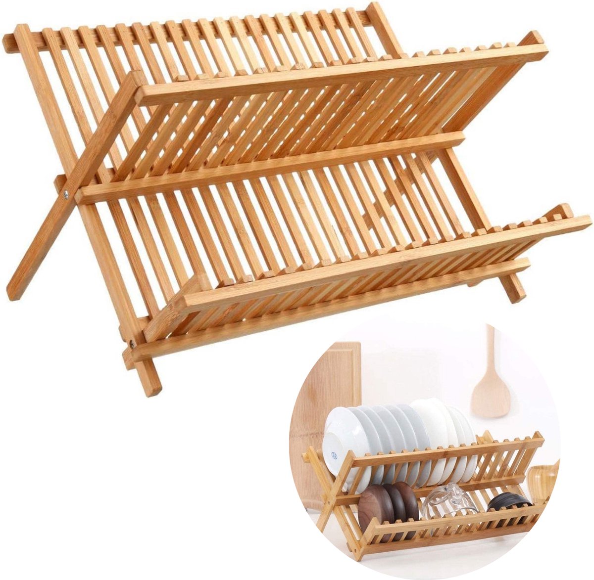 Cheqo® Bamboe Afdruiprek - Afwas - Afdruip Rek - Uitklapbaar - 42x35cm ...