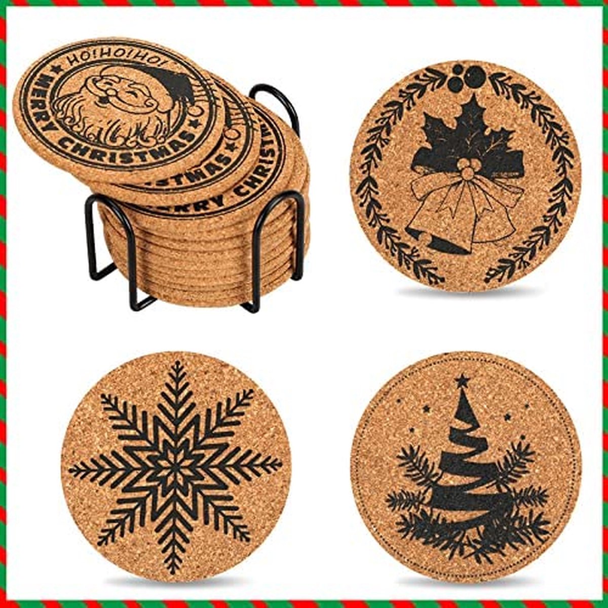 Onderzetters, kurk, Kerstmis, set van 12 glazen, onderzetters ...