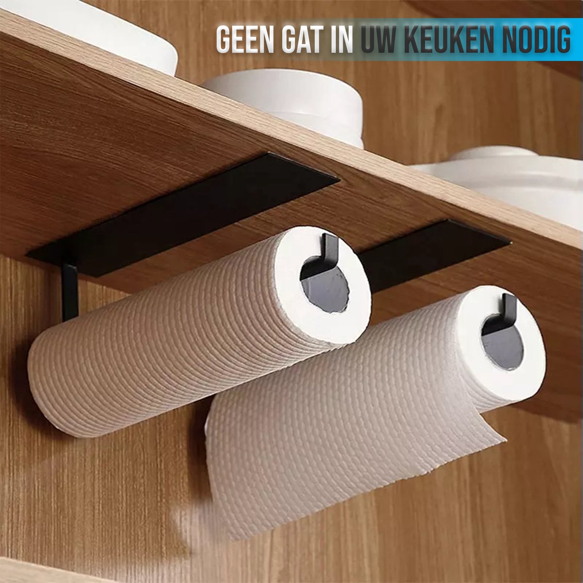 Keukenrolhouder Zwart - Zelfklevend - Hangend | bol.com