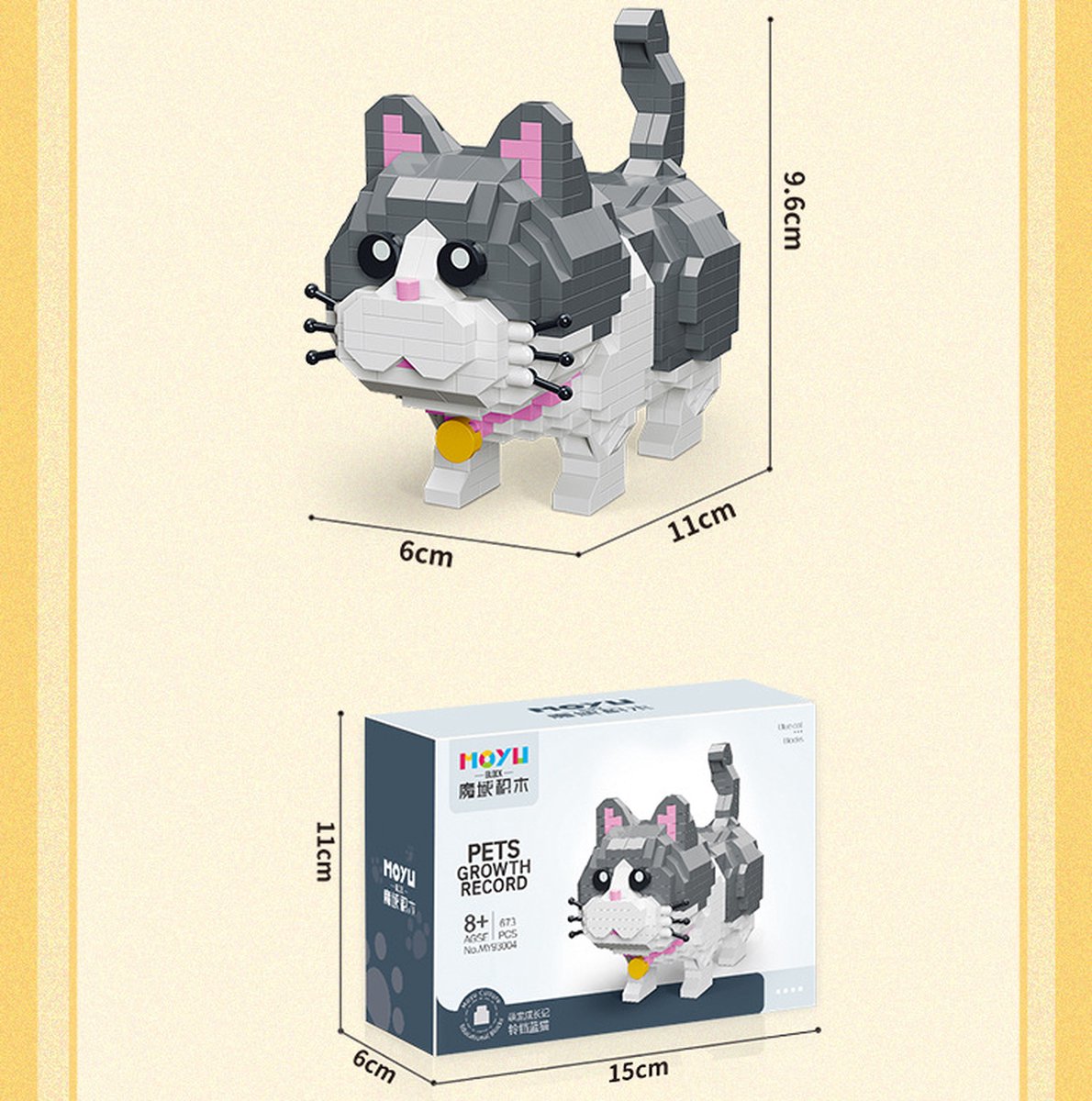 Blauwe Rus Kat en Poolhond - Nanoblock/Diamen Block/3D Puzzle 2 in 1 ...