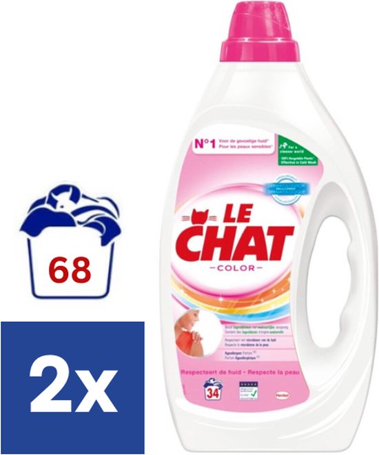 Le Chat Color Vloeibaar Wasmiddel - 2 x 1.7 l (68 wasbeurten) | bol