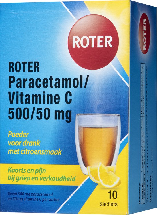 Roter Paracetamol Vitamine C 500 mg / 50 mg - Pijnstiller - 10 sachets ...
