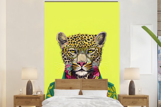 Behang - Fotobehang Panter - Dier - Bril - Kleuren - Breedte 160 cm x hoogte 240 cm | bol