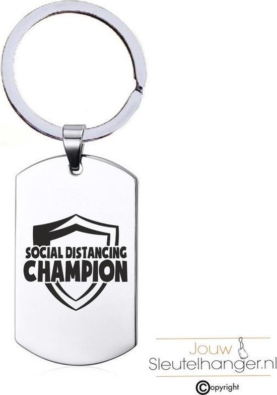 Sleutelhanger RVS - Social Distance Champion | bol.com
