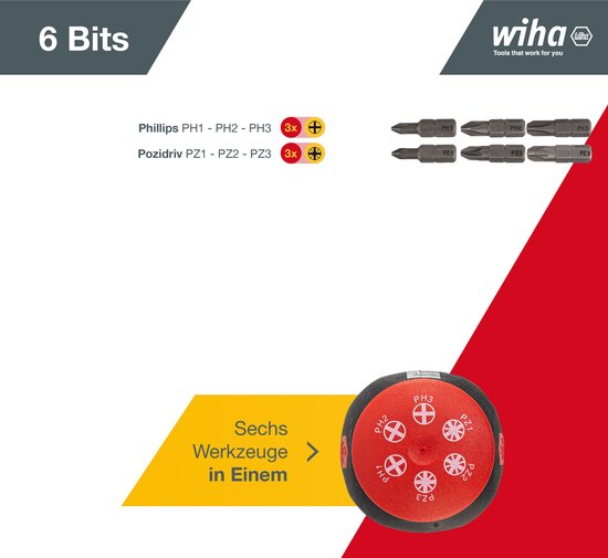 Wiha Schroevendraaier met bitmagazijn magnetisch Pozidriv, Phillips met 6 bits,... | bol