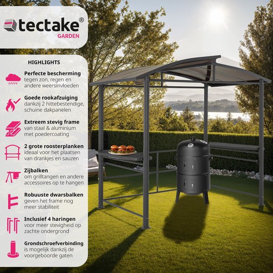 tectake® Barbecue-overkapping Asado – Robuust Gepoedercoat Aluminium en ...