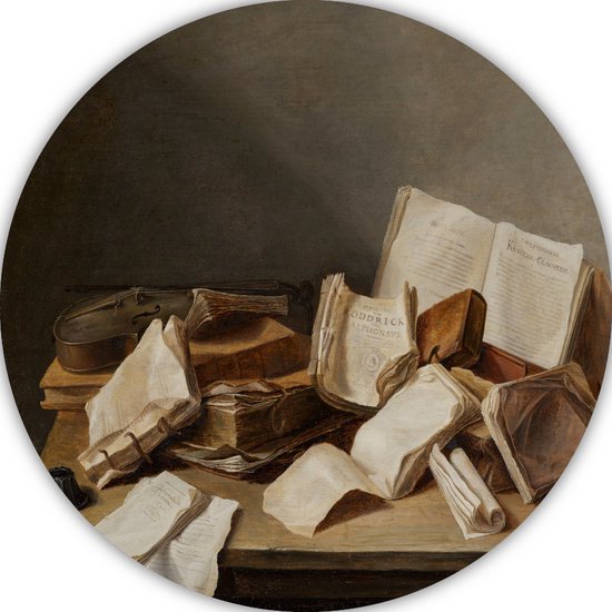 Stilleven met boeken en een viool - Jan Davidsz. de Heem muurcirkel - Boeken wandbord... | bol