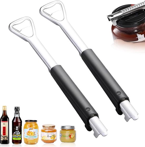Flesopener, 2 stuks, verstelbare dekselopener, roestvrij staal ...