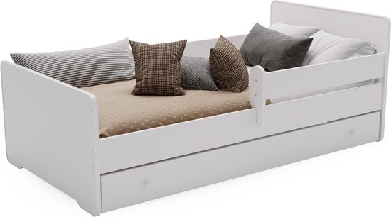 Peuterbed MAX - 160x80 cm - met lade en uitvalbeveiliging - wit | bol
