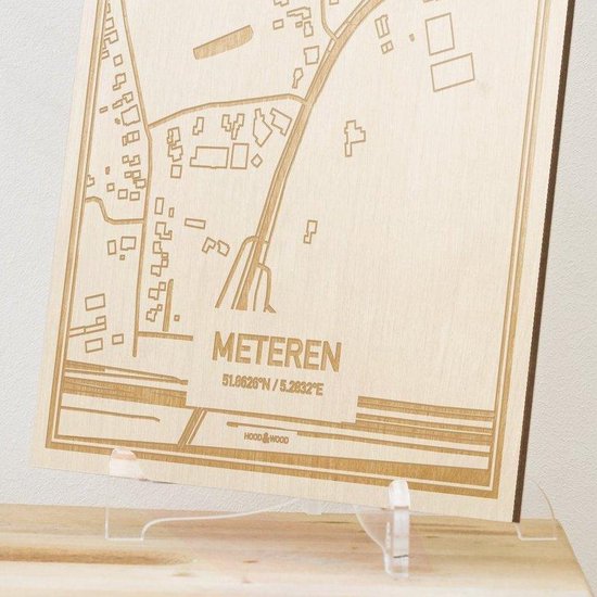 Kaart Meteren - Gegraveerde stadskaart Hood&Wood - Hout, A4 | bol.com