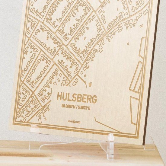 Kaart Hulsberg - Gegraveerde stadskaart Hood&Wood - Hout, A4 | bol.com