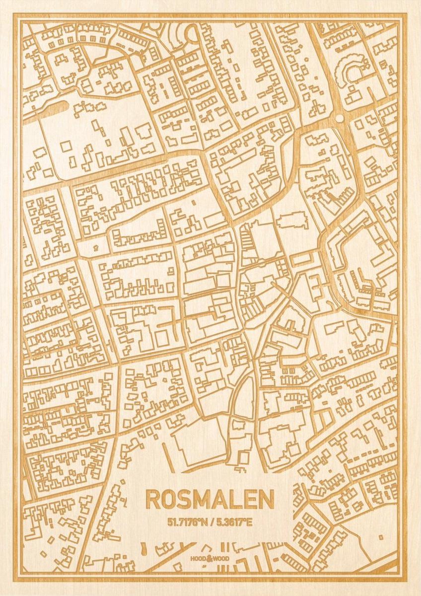 Kaart Rosmalen - Gegraveerde stadskaart Hood&Wood - Hout, A4 | bol.com