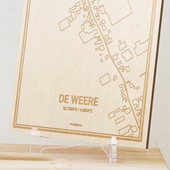 Kaart De Weere - Gegraveerde stadskaart Hood&Wood - Hout, A4 | bol.com