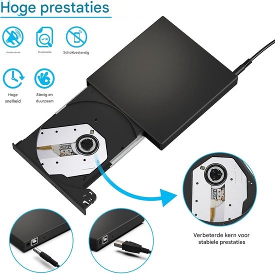 Ynkkvre -USB 2.0 Externe CD/DVD Speler & Brander – Plug & Play ...