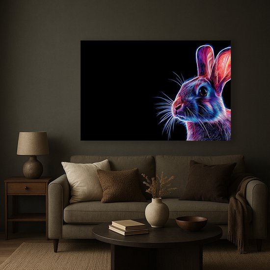 Neon konijn - Plexiglas - Acrylglas - Glasschilderij - 45x30 cm | bol