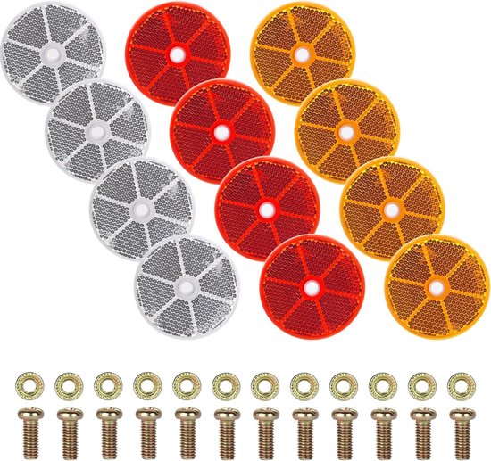 Ronde reflectoren in 3 kleuren - set van 12 stuks voor aanhangers en ...