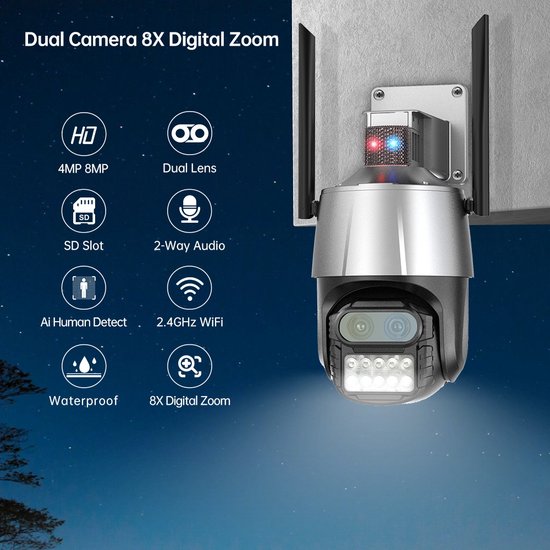 Bewakingscamera voor Buiten 4k 8MP- Waterbestendig - AI-Detectie - Draai- en... | bol.com