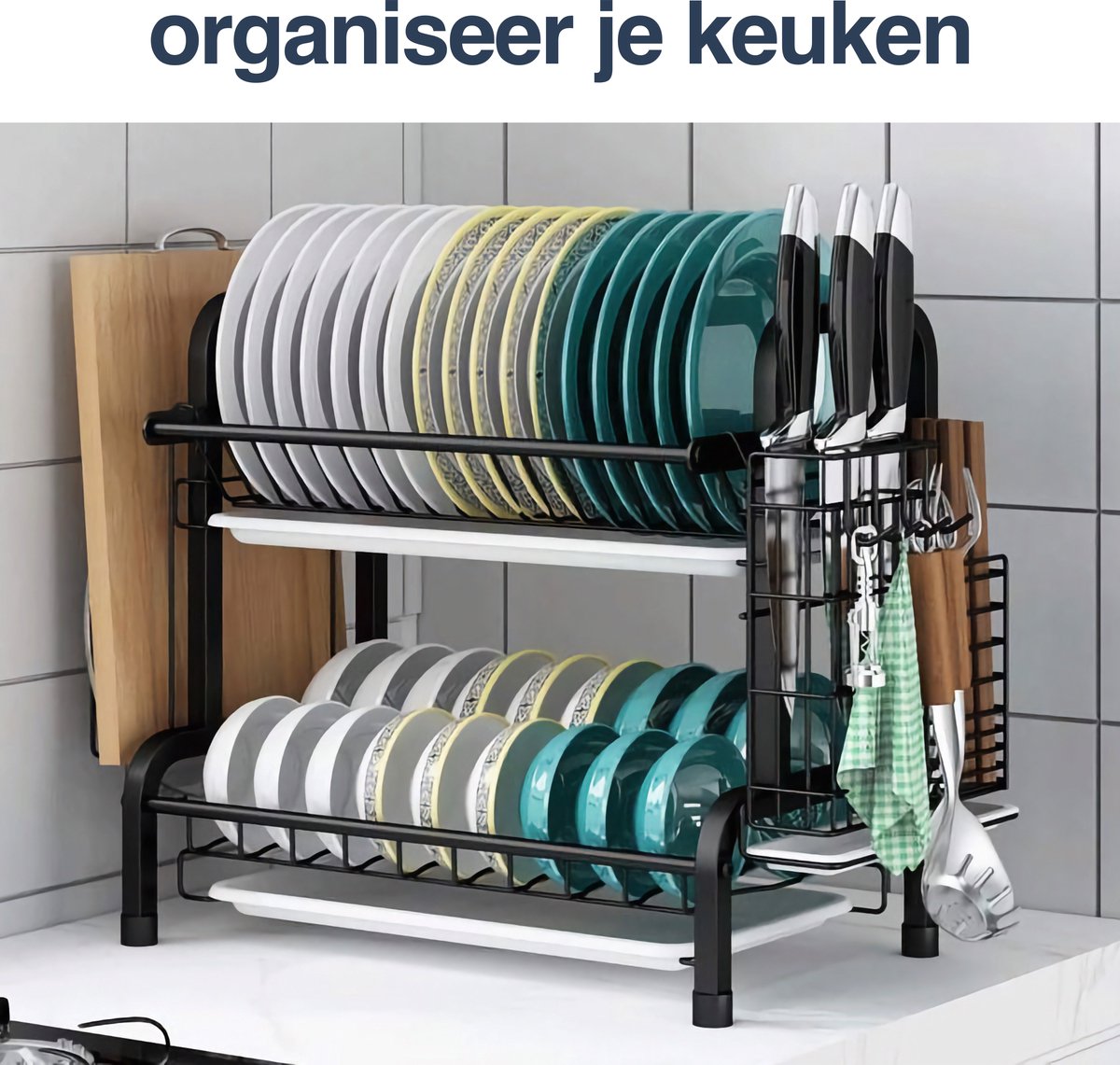 Afdruiprek met Lekbak - Zwart - Dish Drying Rack - Metaal Bestekhouder ...