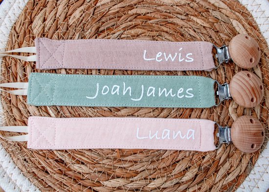 Speenkoord met naam - katoen - Olijf groen - fopspeen - accessoires ...