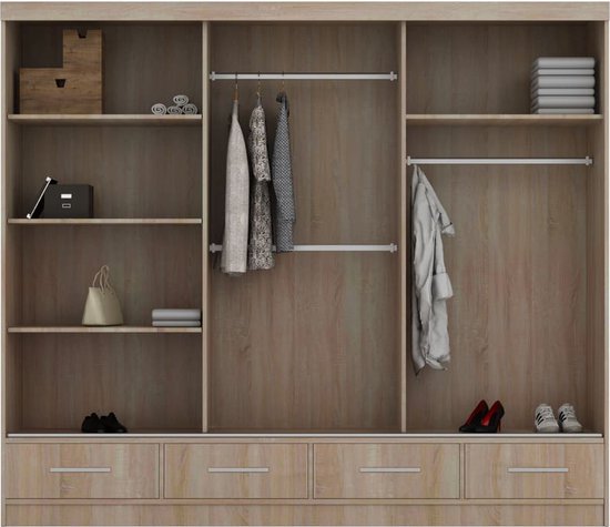 Original-Garderobe - Kast met laden Cylia LED 253 - Wit + spiegel - spiegelkast met... | bol