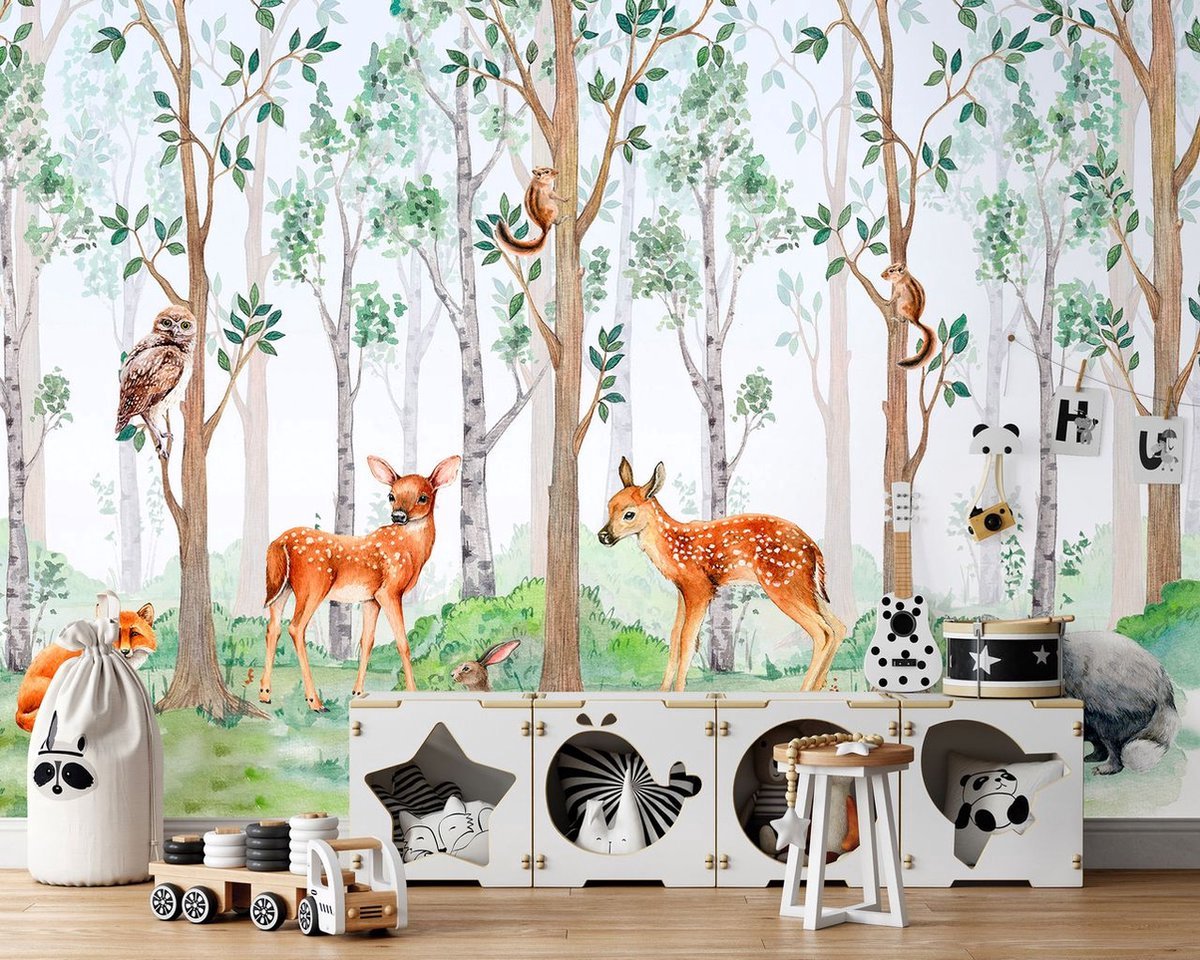Fotobehang - Vlies Behang - Bosdieren in het Bos - Kinderbehang - 312 x ...