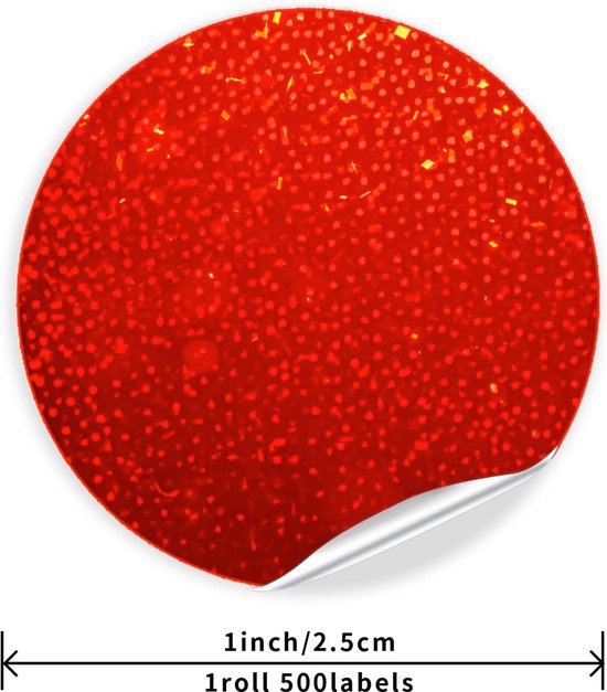 500 stuks ronde glitter stickers, 25 mm, kleurcodering, rood ...