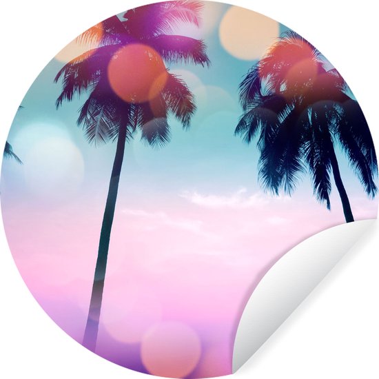 WallCircle - Muurstickers - Behangcirkel - Zomer - Palmen - Lucht - Roze - 100x100 cm... | bol