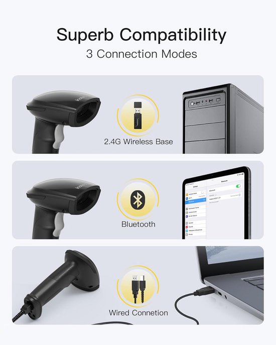 Draadloze 1D 2D Barcodescanner met Bluetooth voor QR Codes | bol