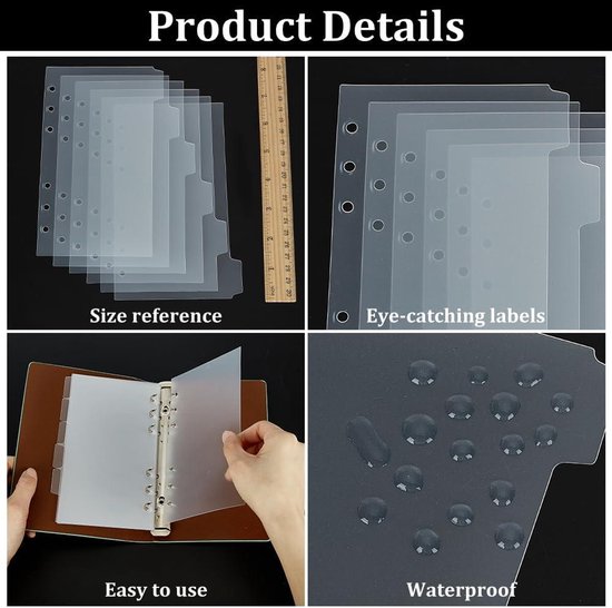 Set van 4 tabbladen - Transparante map met ring - Verticale kunststof ...