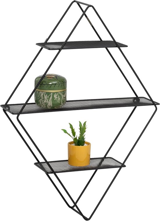 Decoratieve Wandplank Metaal 3 Lagen Diamant Vorm Zwart - Modern ...