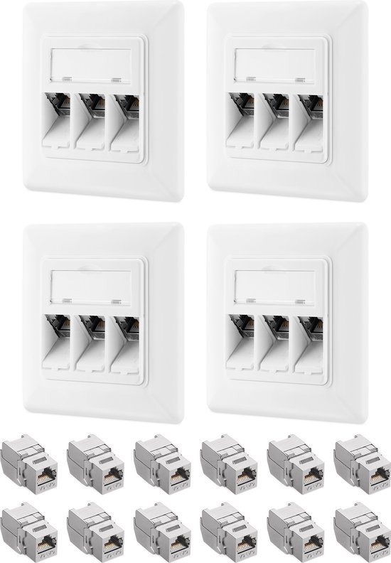 kwmobile 12 keystone adapters voor CAT6A kabels - Inclusief 4x 3-poort ...