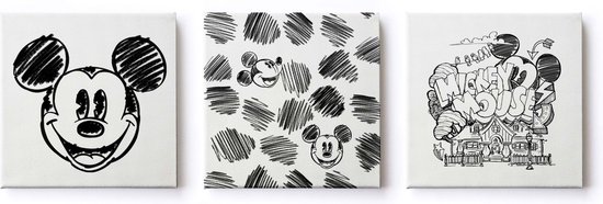 Disney | Mickey Mouse - Schets - Canvas Set van 3 - 3x 30x30 cm | bol