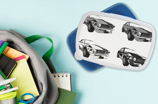 Broodtrommel Blauw - Lunchbox - Brooddoos - Vier illustraties van ...