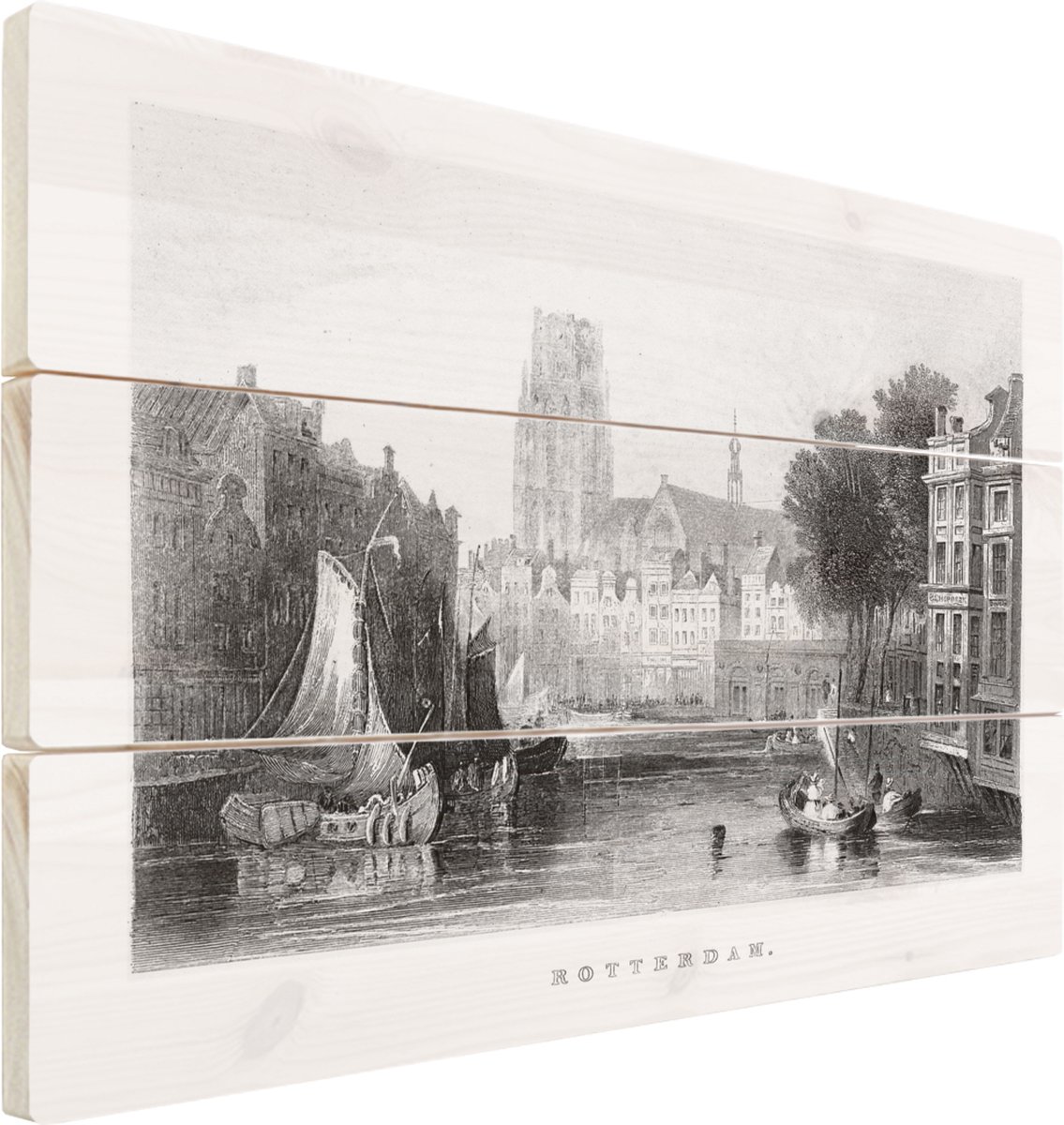 Rotterdam tekening op hout - 40x30 - Zwart-wit tekening van het centrum ...