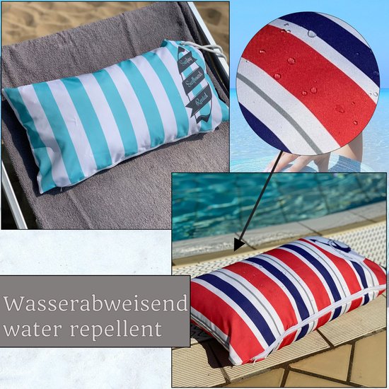 HOMELEVEL Strandkussen waterafstotend 55cm x 30cm met draagkoord kussen ...